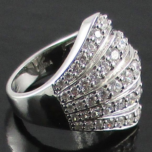 Diamonique | Jewelry | Diamonique Sterling 5row Wide Band Ring | Poshmark